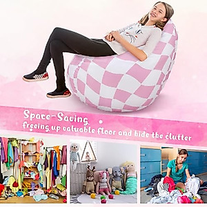VitalCozy Bean Bag Chair for Teens (No Filler) Stuffed Animal Storage Bean Bag Chair Cover Polyester Stuffable Bean Bag Chair Cover for Kids Plush Toys Clothes Home Supplies, Pink