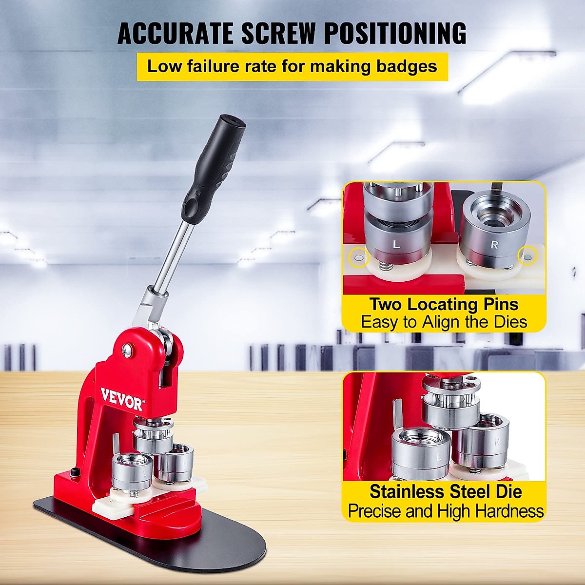 Mophorn Button Maker Machine 1 Inch Button Badge Maker 25mm Punch Press Machine with 500 Pcs Circle Button Parts and Circle Cutter