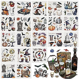 Honoson 20 Sheets Halloween Rub on Transfers for Crafts and Furniture Vintage Pumpkin Skull Ghost Rub on Transfers Stickers Black Halloween Rub on Decals for Wood DIY Paper Home Decor, 5.9 x 5.9 Inch