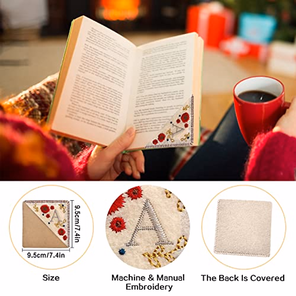 Personalized Embroidered Corner Bookmark Letters Cute Flower Bookmarks Felt Triangle Book Markers Corner Bookmark for Book Lovers (D, Fall)
