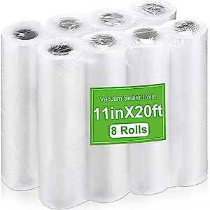 Frienda 8 Pack Vacuum Food Sealer Bags Rolls Heavy Duty Storage Bags for Food Sous Vide Bags Food Vac Bags for Food Storage, Meal Prep, or Sous Vide (11 inch x 20 ft)