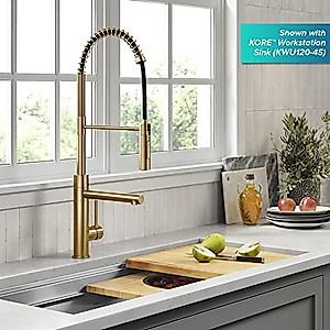 KRAUS Artec Pro (2nd Gen) Commercial Style Pull-Down Single Handle Kitchen Faucet with Pot Filler in Brushed Brass, KPF-1604BB