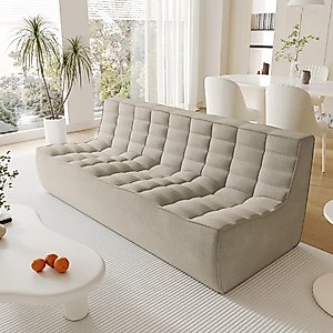 JACH 82.68" Fireside Chenille Sofa Chair, Deep 3-Seats Comfy Floor Couch, Lazy Corner Bean Bag Chairs, Lounge Foam-Filled Accent Chair for Living Room Bedroom Office Salon, Khaki