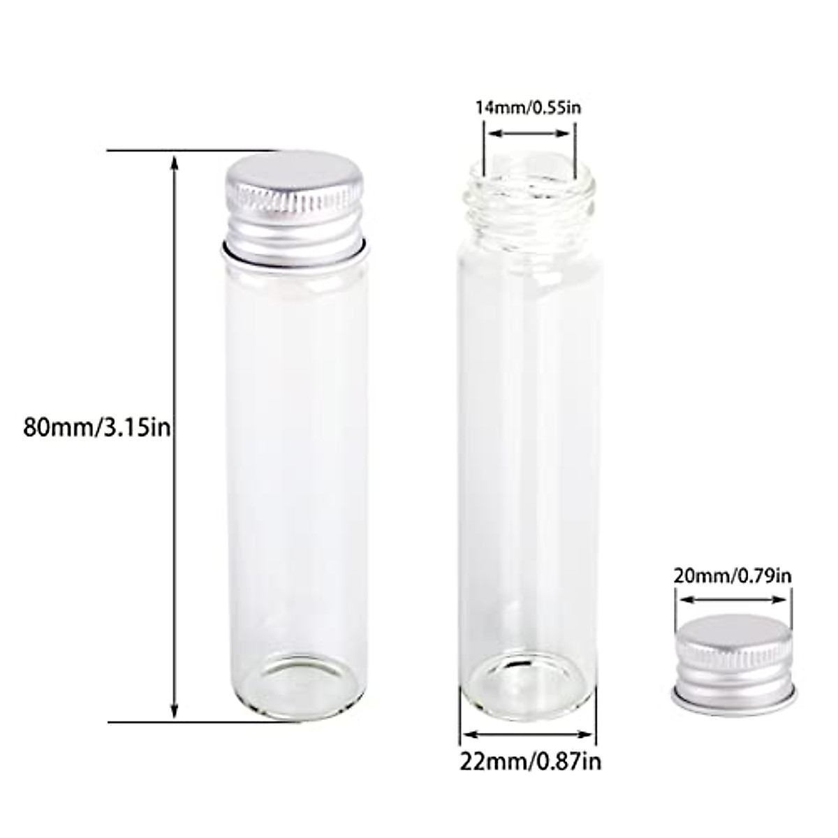 MaxMau 24 Glass Small Bottles 20ml Mini Jars with Screwed Metal Lids Clear Tiny Vials Aluminium Top Caps Sealed Storing Jewelry Beads Miniature Sample Bottle Wedding Favors Art Crafts DIY Decor