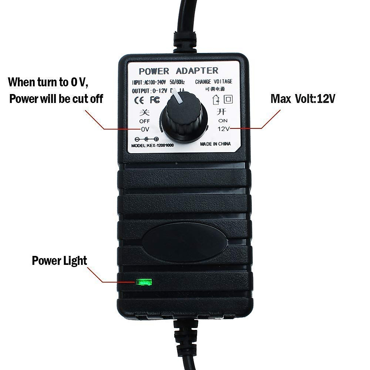 AUTOTOOLHOME AC to DC Adjustable Power Supply 0-12V 1A Universal Power Adapter Motor Speed Controller Variable VoltageCharger Adapter
