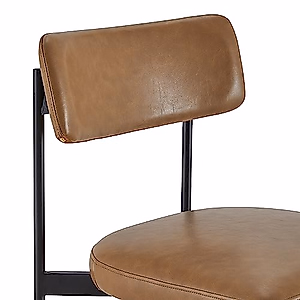 Watson & Whitely Dining Chairs Set of 2, Mid-Century Modern Dinner Chairs, Faux Leather Upholstered Dining Room Chairs with Metal Legs, Saddle Brown