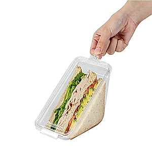 Restaurantware Tamper Tek 7.4 x 3.9 x 3.5 Inch Triangle Take Out Containers 100 Durable Sandwich To-Go Containers - Tamper-Evident Freezable Clear Plastic Sandwich Containers With Hinged Lids