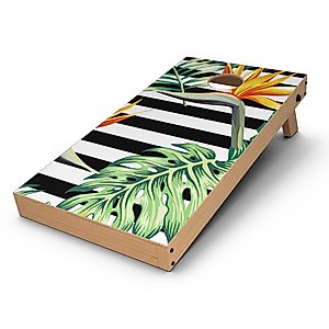 Design Skinz Summer Tropical Skin Set for Cornhole (Skin Only) - Vivid Tropical Stripes Floral v1