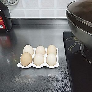 Bealuffe Ceramic Egg Holder Egg Tray Porcelain Fresh Egg Holder for Fridge Countertop Kitchen Storage Half Dozen 6 Cups (White)