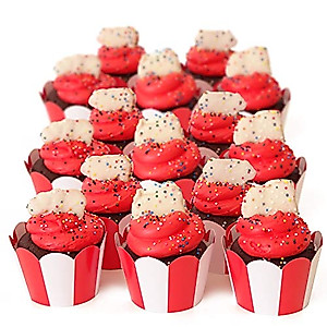 Popcorn Cupcake Wrappers - Red and White Striped - Cute Circus Party Supplies and Carnival Decorations - Movie Night Theme - Easy Set Up For Birthday Parties and Celebrations - Set of 48