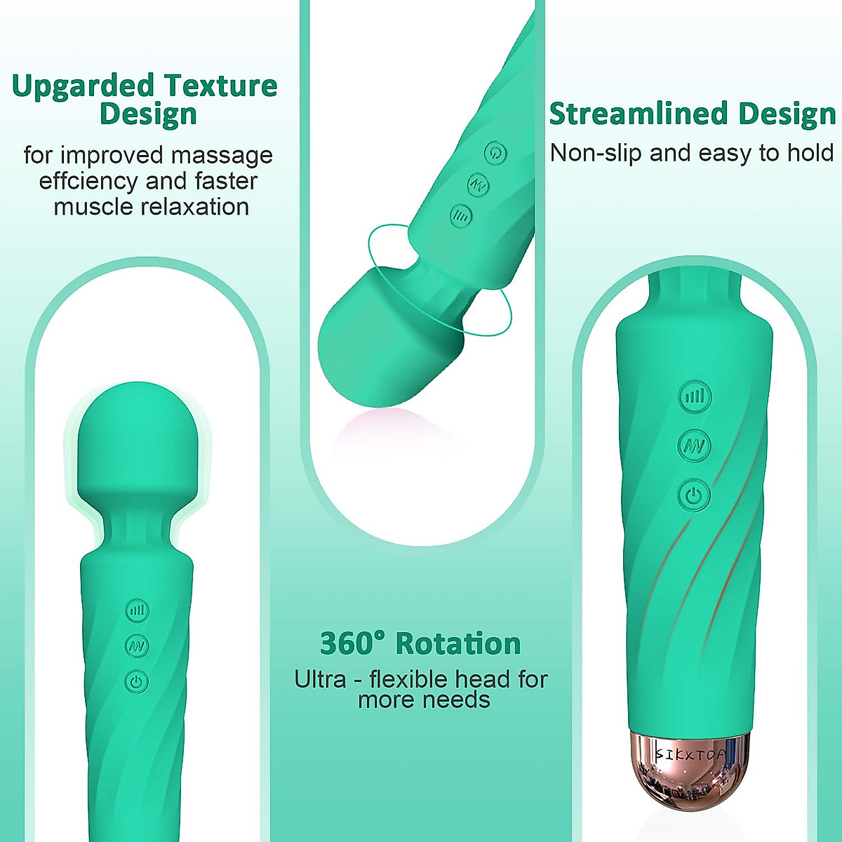 SIKXTOA Mini Vibrator, 8 Speeds 20 Patterns, G Spot Massage Wand, Clitoral Stimulator, Dildo, Sex Toys- Rechargeable Handheld Powerful Silent Waterproof, Female Adult Toys (Wave Green)