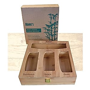 RUMI'S Ziplock Bag Storage Organizer for Drawer Bamboo Gallon, Quart, Sandwich, Great Value, Glad, Hefty Larger & More Practical Size: 13.5'' x 12.0'' x 3.0'' Inches. Golden Yellow 1 1.0 Count