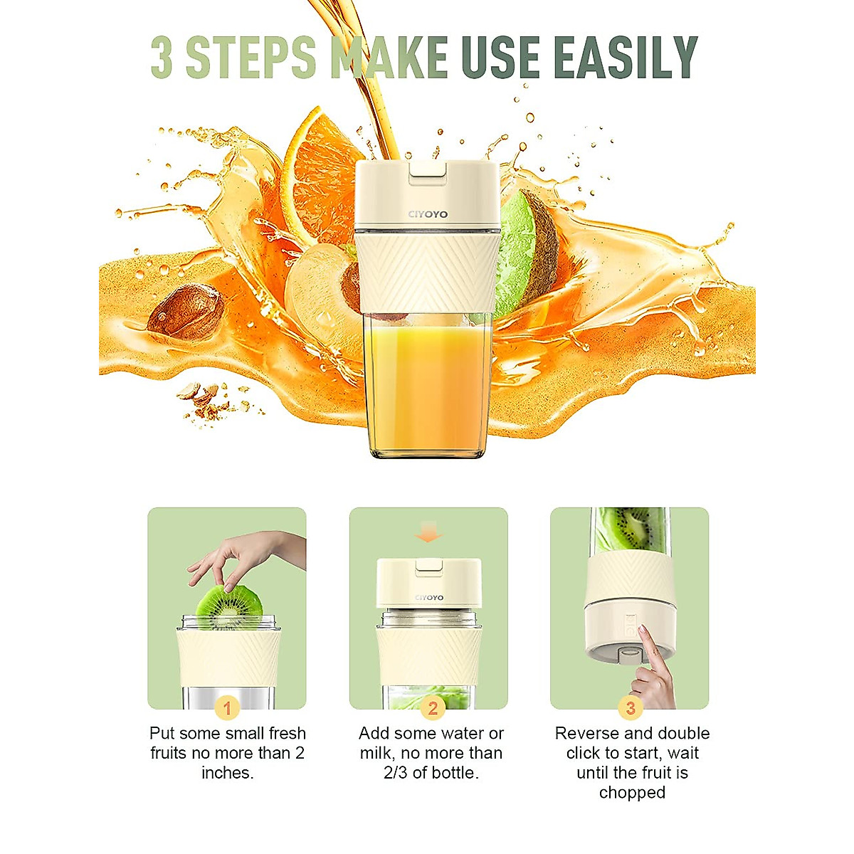 Mini Blender, Portable Personal Blender Milk Shakes and Smoothies Juicer, CIYOYO 10 oz Fruit Juice Travel Blender Rechargeable USB One-handed Drinking Home Office Sports Outdoors, BPA-free