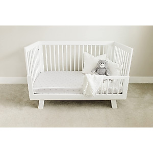 CutieCozy Satin Fitted Crib Sheet (2 Pack) Premium Oeko-TEX Certified Satin Crib Sheet Set, Prevents Bald Spots Like Silk Crib Sheets for Baby Hair (White with Light Gray Hearts & Stars)