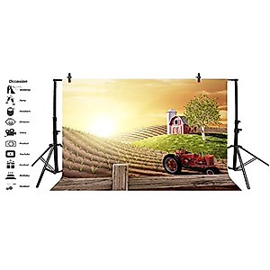 LFEEY 7x5ft Morning Busy Farm Photography Background Fresh Sunrise Country Hills Agriculture Farmland Truck Rural Farming Barn Tractor Photo Backdrop Photo Studio Props