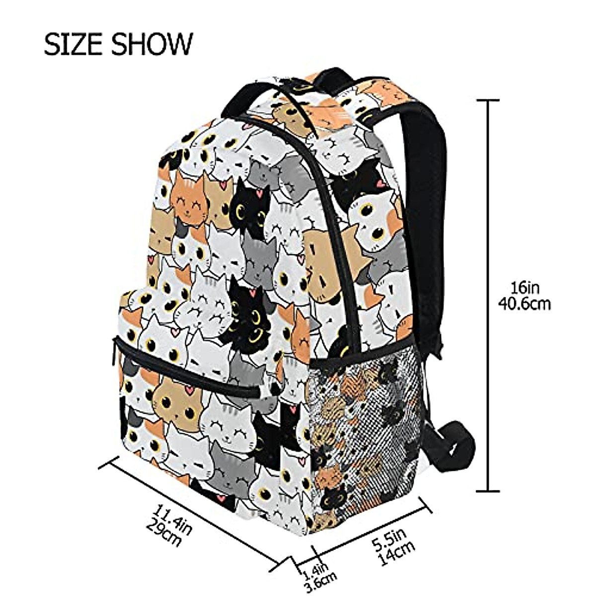 MCHIVER Cute Cats Backpacks for School Travel Laptop Backpack with Water Bottle Pocket Lightweight Adjustable Buckle Casual Daypack 16 Inch