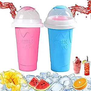 cdbz Slushie Maker Cup Slushy Maker Squeeze Cup Slushy Ice Cream Maker Quick Frozen Smoothies Cup Cooling Cup (pink+blue)