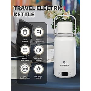 GOGOHOT Portable Travel Electric Kettle - 35.2 oz Large Capacity, 4 Temperature Presets with Dry Boil Protection, Long-Lasting Insulation, Suitable for Home, Hotel, Camping. Practical Gift. (K01)