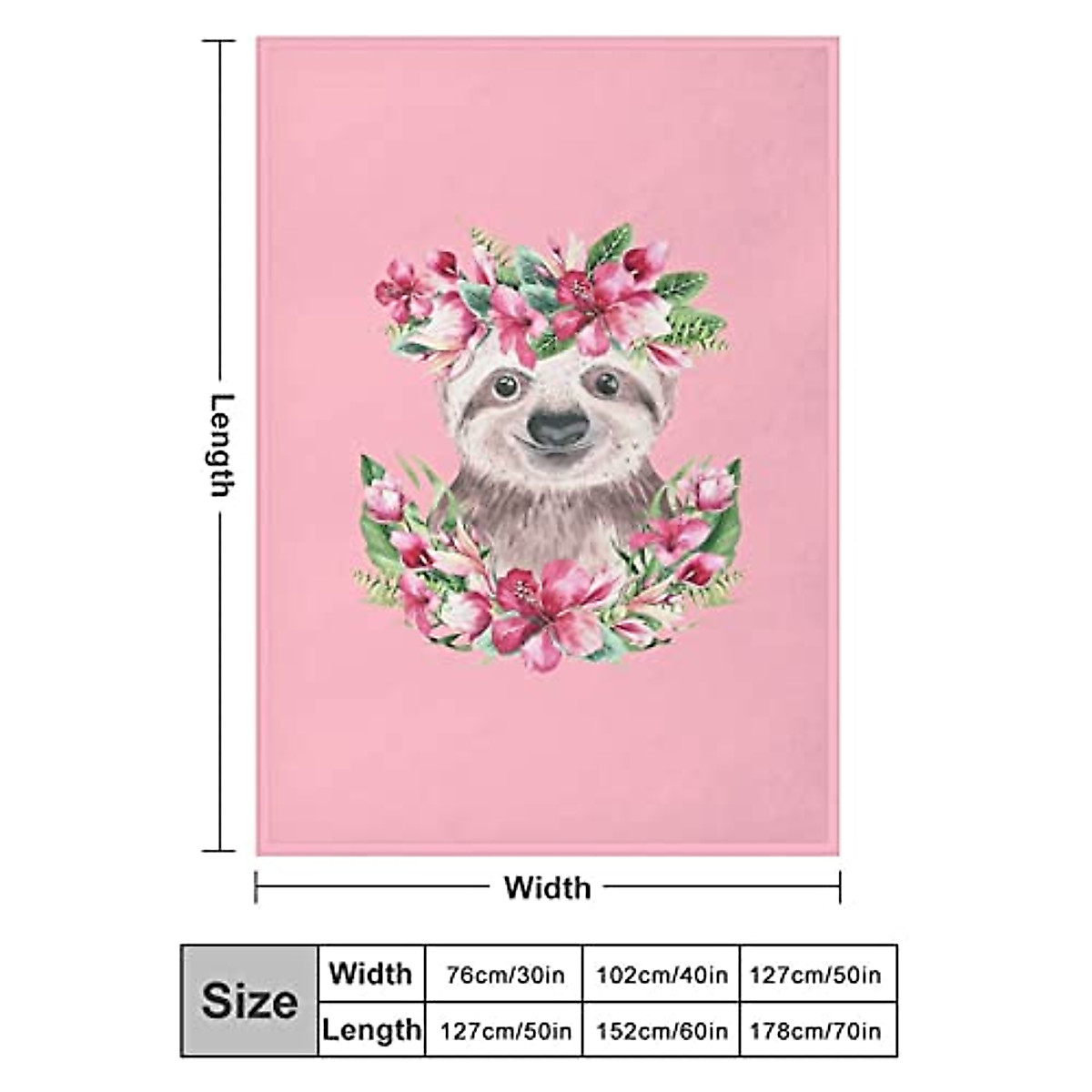 Watercolor Cartoon Sloth Throw Blanket for Couch Bed Flannel Lap Blanket Lightweight Cozy Plush Blanket for All Seasons 50"x70"