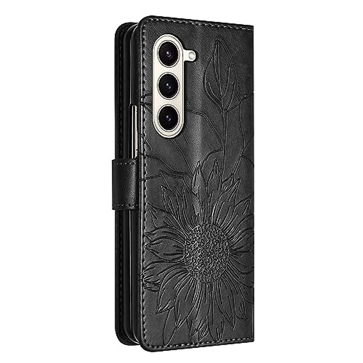 Cell Phone Flip Case Cover Slim Case Compatible with Samsung Galaxy Z Fold 5 Wallet Case with Card Holder, Embossed Floral Cover Leather Folio Flip Case Shockproof Protective Cover Compatible with Wom