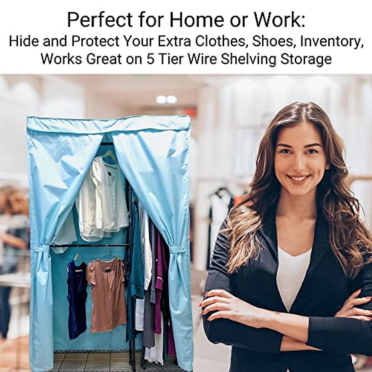 Formosa Covers Portable Garment Rolling Rack Cover - Protect Your Clothes from Dust Keep Your Room Looking Organized in Glacier Blue (Cover Only) (48"W x 18"D x 75"H)