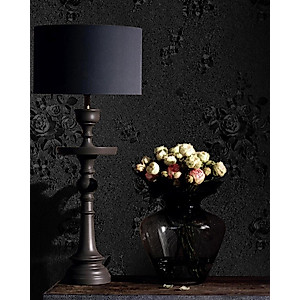 lenify Black Flower Wallpaper Stick and Peel 17.7inch x 118.1inch Embossed Floral Stick Peel Contact Paper Solid Pure Waterproof Black Self Adhesive Wallpaper Black Flower Removable Shelf Vinyl Roll