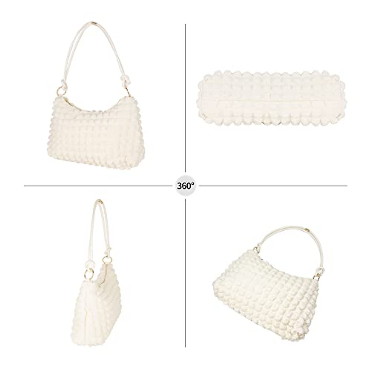 TANJUR Soft Cloth Bag Shoulder Cloud Bag Large Clutch Shoulder Tote HandBag with Zipper Closure for Women (White)