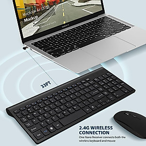 2.4G Wireless Keyboard and Mouse Ultra Slim Full Size Keyboard with Numeric Keypad Compact Keyboard for Computer/Desktop/PC/Laptop (Black)