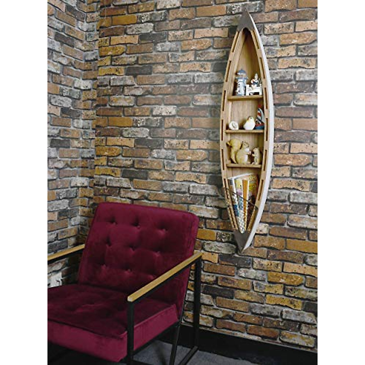 Wood Hanging Boat Shelf 47" Nautical 3-Tiered Shelves for Living Room Bathroom Bedroom - Beach Themed Decorative Bookcase Wooden Wall Art Ornament Display Shelf Rustic Coastal Home Decor (D)