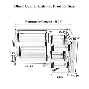 HFWYJF Blind Corner Cabinet Pull Out Organizer 15 Inch Opening,Magic Corner Base Cabinet Pull Out Left,Hidden Corner Cabinet Slide Out Shelves,2 Tier 4 Shelf Chrome Blind Corner Soft Close