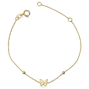 Kooljewelry 14k Yellow Gold Butterfly Bead Adjustable Length Bracelet (adjust to 5.5 or 6.5 inch)
