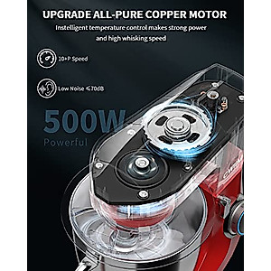 Stand Mixer, CWIIM 10+P Speed 4.8 QT Food Mixer with Dough Hook Whisk Beater Splash Guard Mixing Bowl, Tilt-Head Kitchen Electric Mixer for Baking Egg Bread Cakes Cookie Pizza Salad (Red)