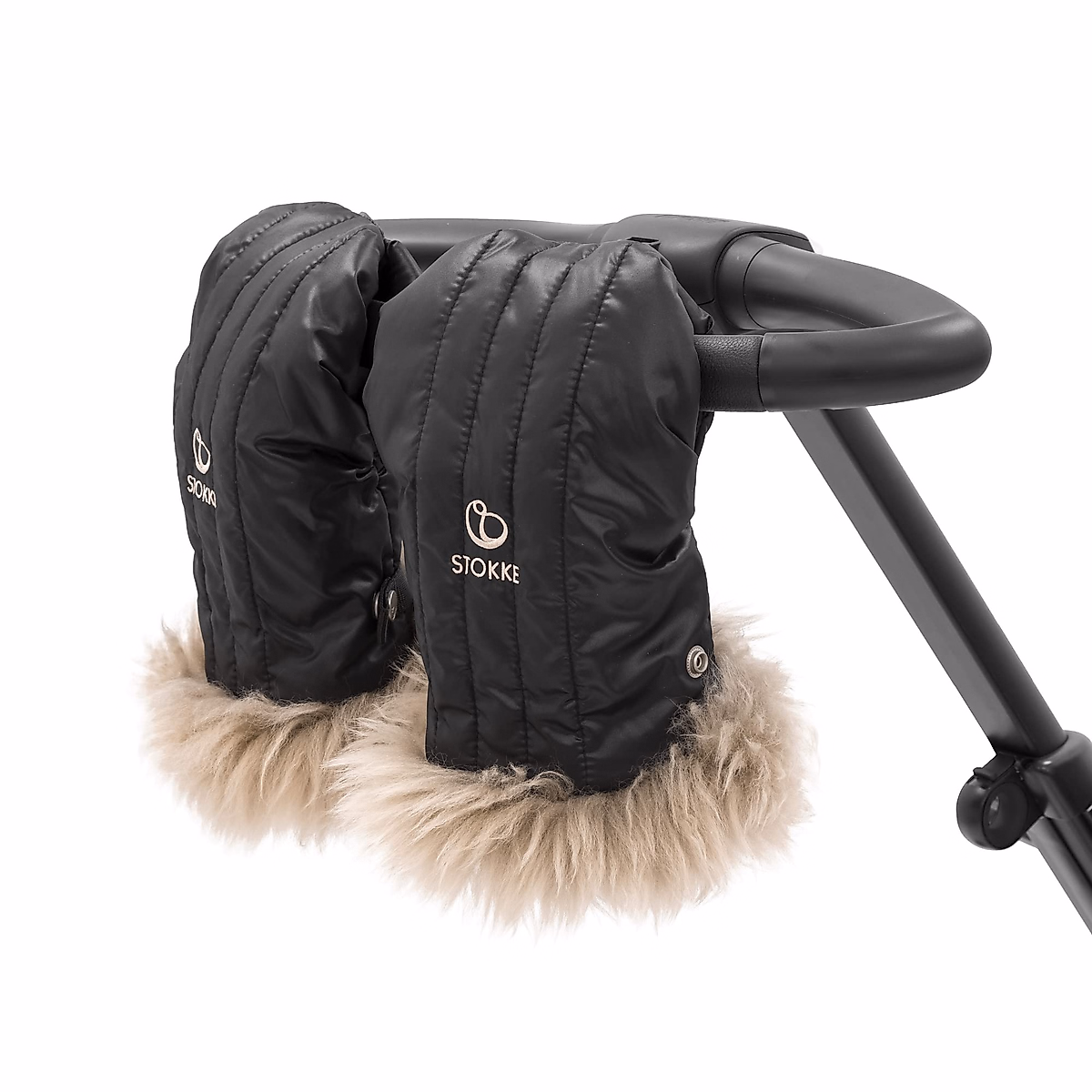 Stokke Stroller Mittens, Onyx Black - Soft Fleece Lining & Sheepskin Cuffs - Attach to All Stokke Strollers