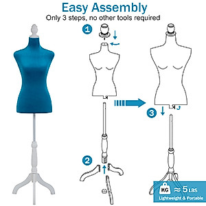 Mannequin Body, Female Dress Form Torso Manikin Body with Adjustable Height Wooden Tripod Stand for Sewing Dressmakers Dress Jewelry Display, Blue