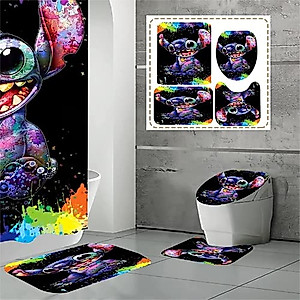 KAYEF Hayzbao 4-Piece Shower Curtain Set Featuring Non-Slip Rugs, Toilet Lid Cover, and Bath Mat - 180x180cm Shower Curtain in Matching Style Included. (2)