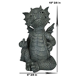 Ebros Keep Off Flip The Bird Rude Baby Dragon Sitting Statue 10" H Fairy Garden Faux Stone Resin Finish Guest Greeter Figurine