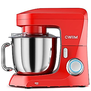 Stand Mixer, CWIIM 10+P Speed 4.8 QT Food Mixer with Dough Hook Whisk Beater Splash Guard Mixing Bowl, Tilt-Head Kitchen Electric Mixer for Baking Egg Bread Cakes Cookie Pizza Salad (Red)
