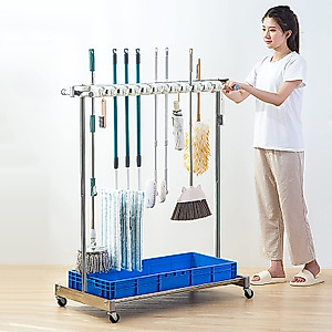 DHWDPO Cleaning Tool Tower Mop Holder Umbrella Stand,broom and Mop Holder Put Wet Mops Movable Commercial Mop Rack Cleaning Tool Cart Storage for Garden Garage Organizer Mop Drain Rack