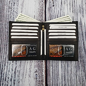 ag wallets Men's RFID Genuine Leather European Bifold Wallet Hipster 2 ID Windows (Black)