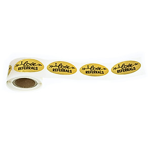 I Love Referrals - Oval Gold Foil Stickers - Great Real Estate Agents and Sales Supplies (Roll of 100, I Love Referrals)