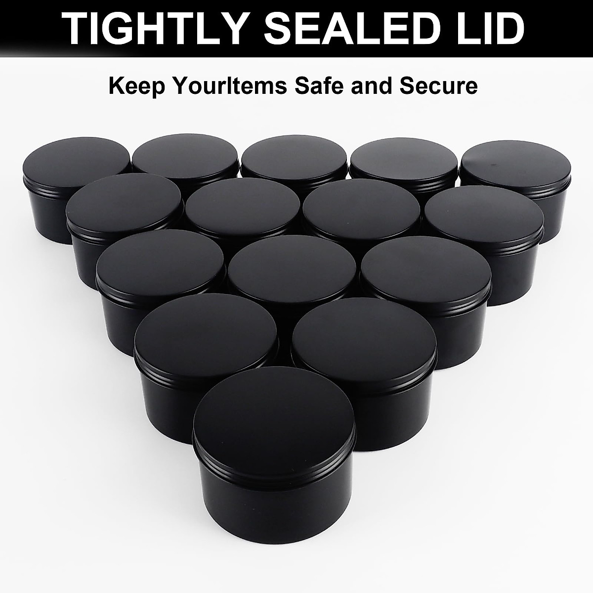 OBKJJ 42 Pack Round Cans with Screw Lid 7 Oz Aluminum Metal Tins DIY Food Candle Containers for Lotion Bars, Balms, Salve, Spices, Beard Balm, Crafts with 4 Markers 6 Sheets Label Stickers (Black)