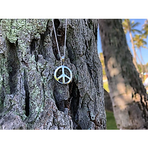 Hawaiian Silver Jewelry Peace Sign Necklace – 18 Inch Pendant Necklace for Women – Premium 925 Sterling Silver Necklace with Peace Symbol – Modern Boho Chic Design