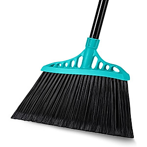 Tiumso Heavy Duty Broom, Outdoor Brooms, Commercial Broom for Sweeping Indoor, Kitchen Broom with 55" Long Handle, Angle Brooms for Patio Kitchen Shop Sidewalk - Blue