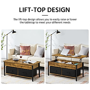 Yaheetech Living Room 3-Piece Coffee Table Sets for Home and Office, Lift Top Coffee Table with Baskets & Hidden Compartment, 2PCS Rustic Industrial End Tables with 2-Tier Shelves, Rustic Brown