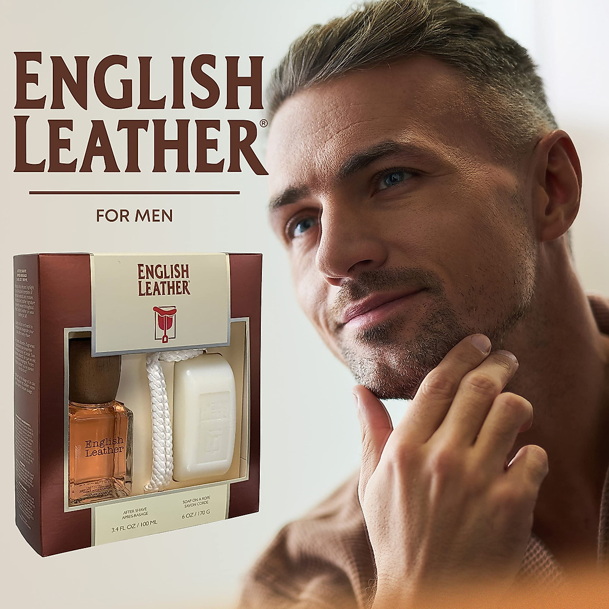 Dana ENGLISH LEATHER 2-PIECE GIFT SET for Men - After Shave Splash & Soap on a Rope Classic Fragrances