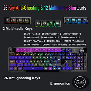 Rechargeable Gaming Keyboard Mouse Combo,2.4G Wireless,16 Kinds of RGB LED Backlit,Mechanical Feeling Keyboards with Knob Control,2400dpi Ergonomic Mouse with 7 Color Breathing LED Light (Black RGB)