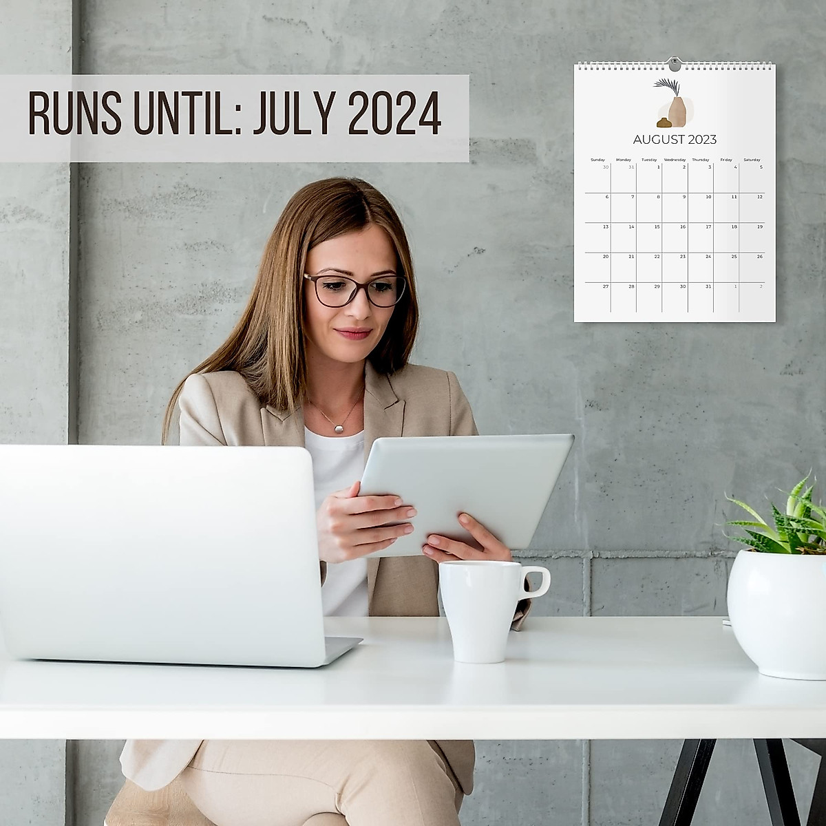 Beautiful 2023 Abstract Design Wall Calendar - Runs Until July 2024 - The Perfect Office Supplies for Women With Monthly Boho Decor Designs for Easy Planning