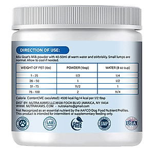 Nutra Kams Goat Milk Powder with Taurine for Puppies and Dogs Digestive Health, Strong Bones and Healthy Teeth.14. oz, 100% Natural.
