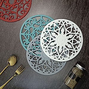 Hotsyang Silicone Trivets, Silicone Trivets for Hot Dishes Modern, Trivets for Hot Pots and Pans, Silicone Hot Pads for Kitchen, Silicone Trivets Round 6 Pack Black, Multi-Use Intricately Carved Mats