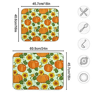 Sunflowers Orange Pumpkins Dish Drying Mat for Kitchen Counter Absorbent Microfiber Dish Drying Pad Mat Washable Coffee Bar Mat Mats for Countertop Dining Table Holiday Decor 16"x18"